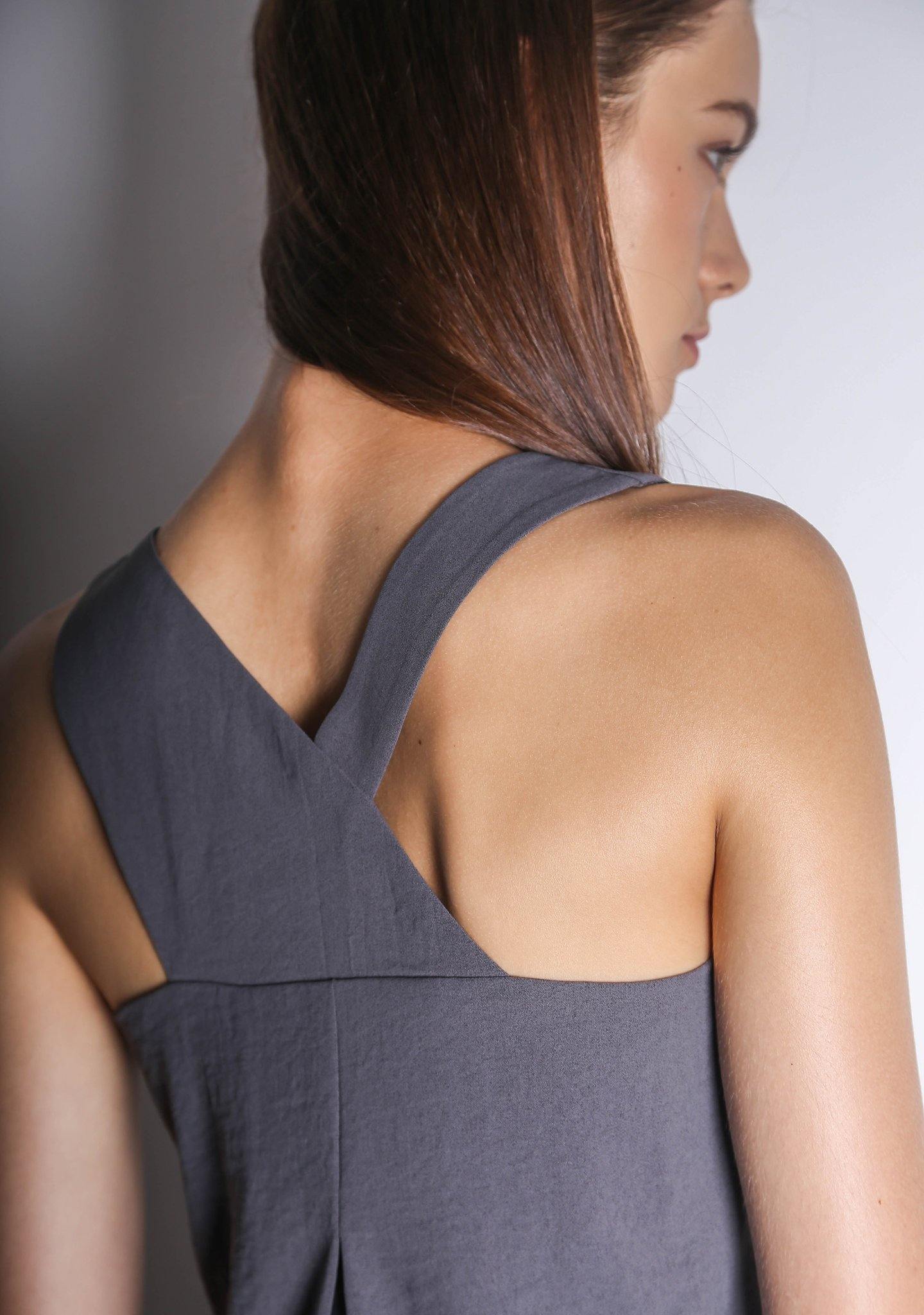 ISHA ASYMMETRIC BACK TOP - DARK GULL GREY – SALIENT LABEL