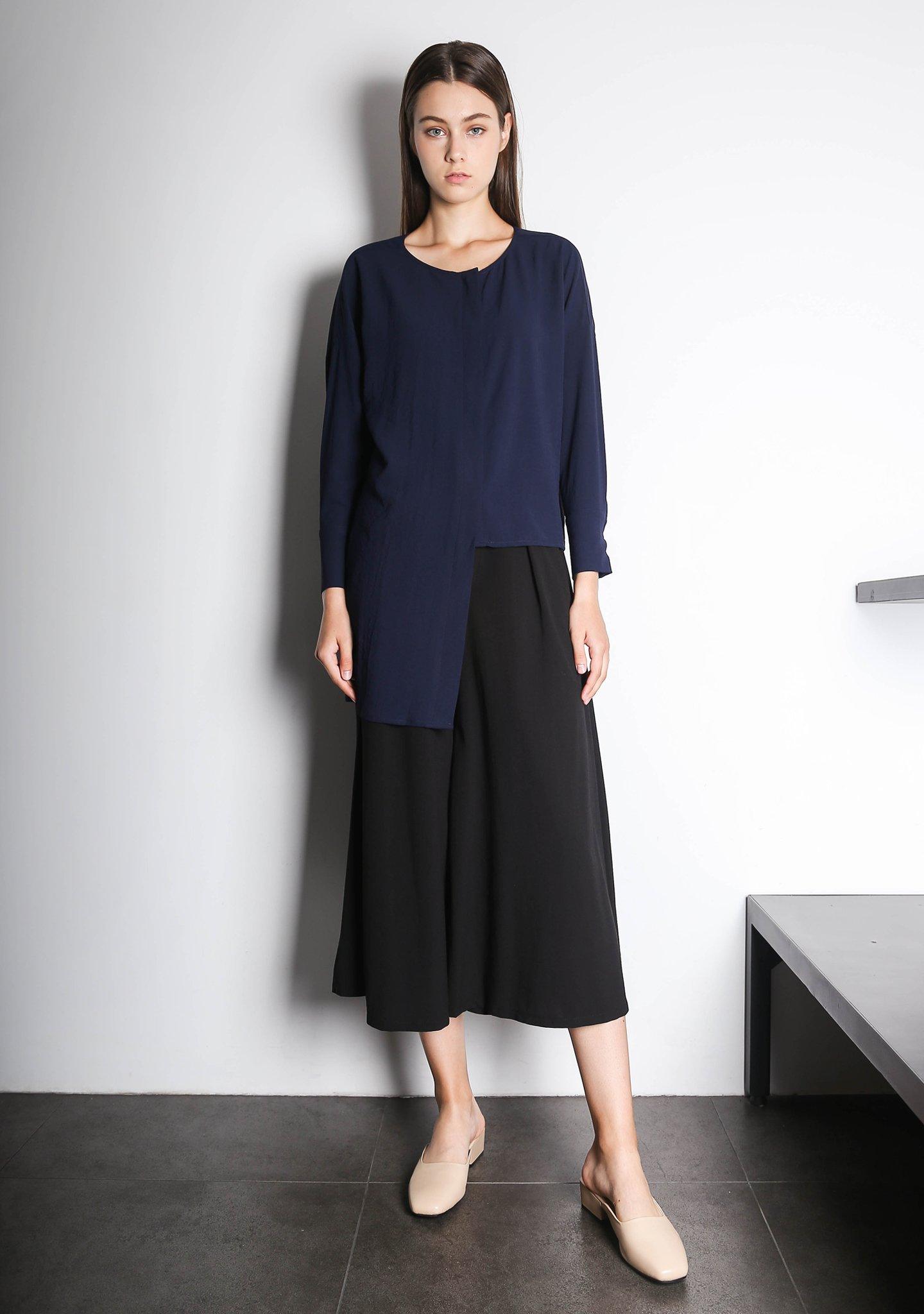 Sonya Hi-lo Asymmetric Shirt in Navy – SALIENT LABEL